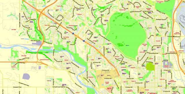 Calgary Map Printable, Canada, exact City Plan 2000 meters scale full ...