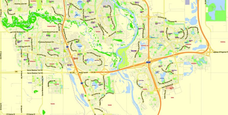 Calgary Map Printable, Canada, exact City Plan 2000 meters scale full ...