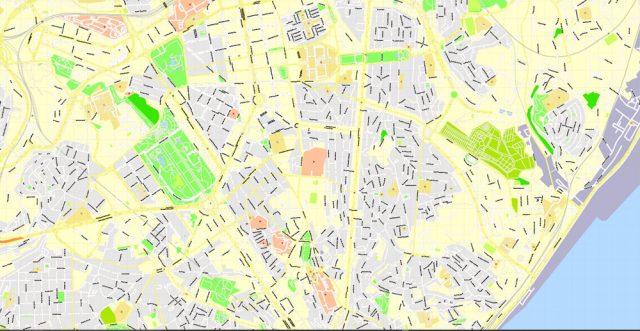 PDF Map Lisbon (Lisboa) Printable Vector editable detailed City Plan