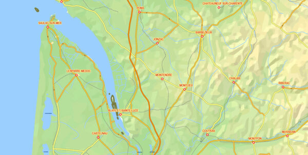 Pyrenees Area Editable PDF Vector Map 01 Relief, Roads and Waterways ...