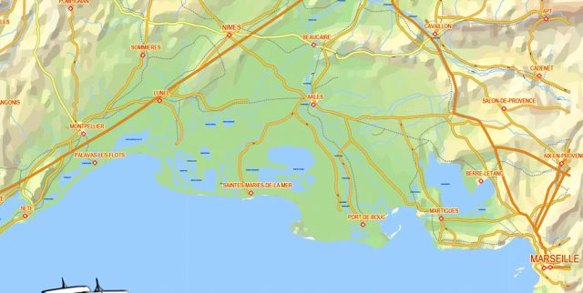 Pyrenees Area Editable PDF Vector Map 01 Relief, Roads and Waterways ...