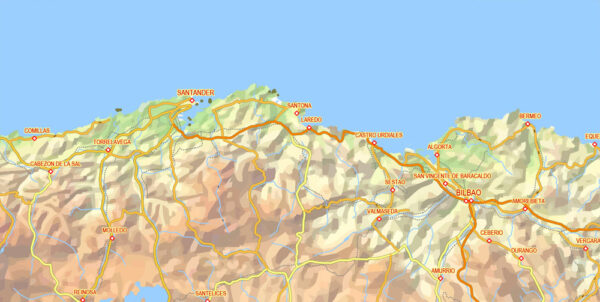 Pyrenees Area Editable Vector Map Relief 01 Roads and Waterways ...