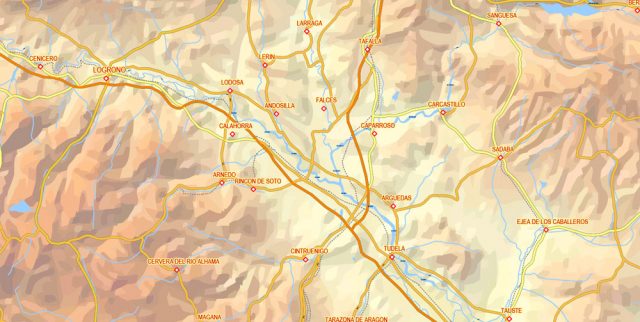 Pyrenees Area Editable PDF Vector Map 01 Relief, Roads and Waterways ...