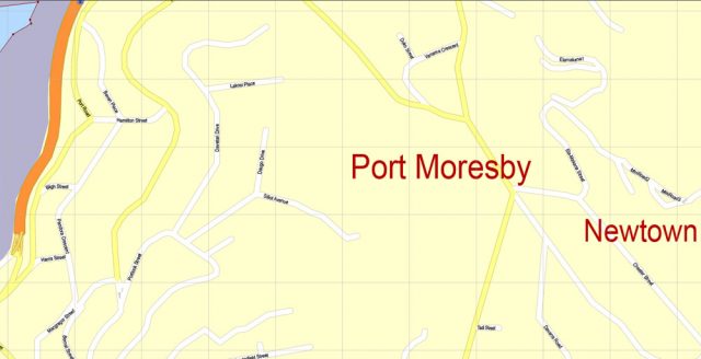 Port Moresby Editable PDF Map Papua New Guinea, exact vector City Plan ...