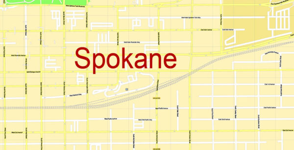 Spokane County + Spokane City PDF MAP Washington US, editable detailed ...
