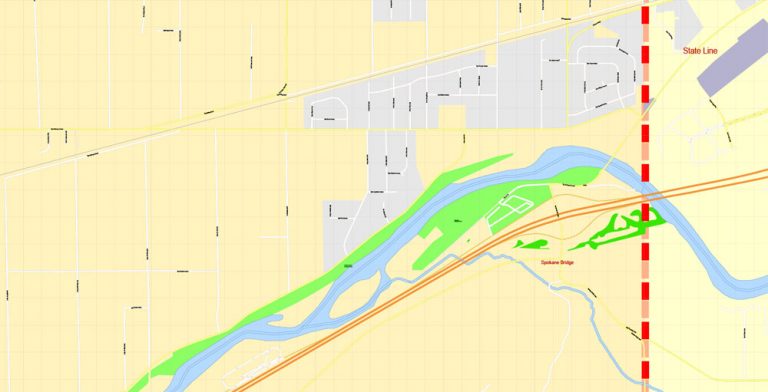 Spokane County + Spokane City Vector Map WA US, exact detailed Street ...