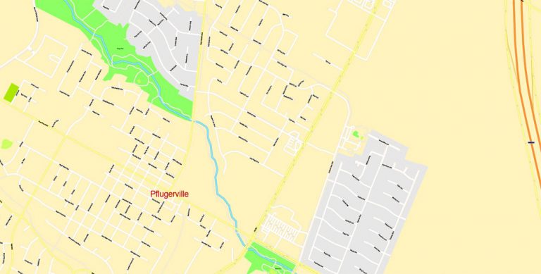 Travis County + Austin PDF Map Texas US, Editable Printable exact ...