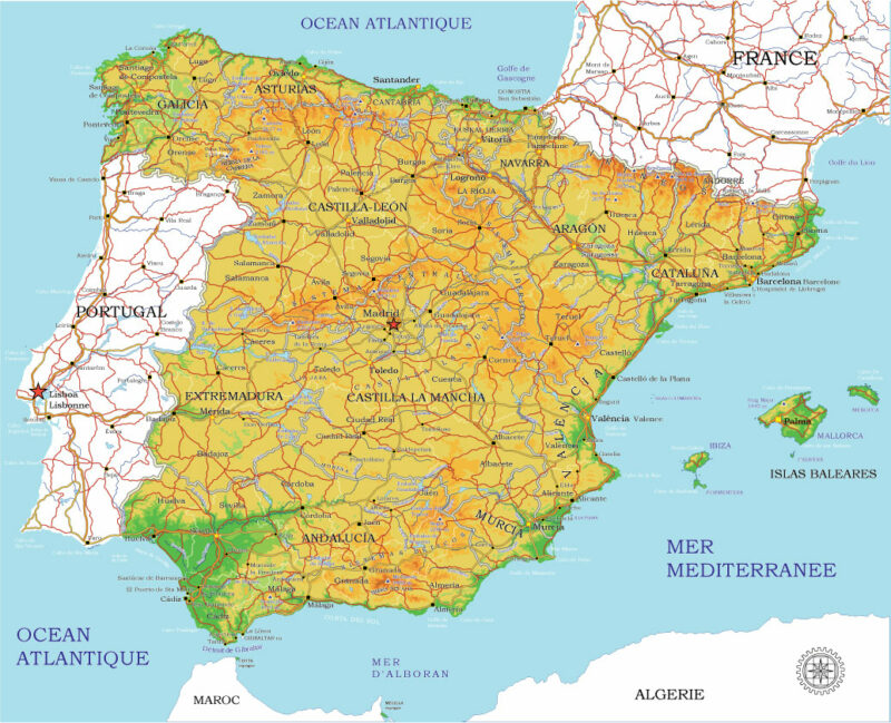 Spain vector map printable Admin Topo 01 Adobe Illustrator full editable