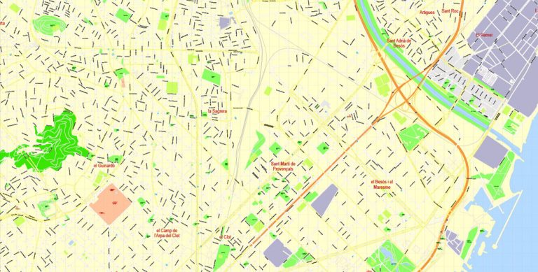 Barcelona PDF Map Spain, Printable Vector exact detailed City Plan ...