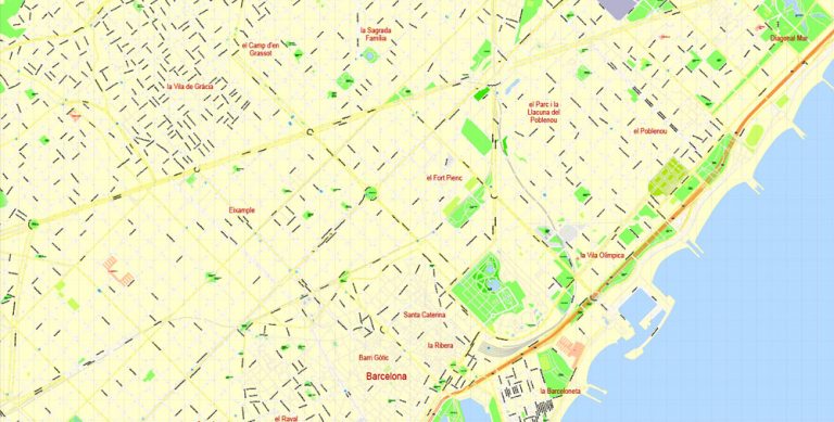 Barcelona PDF Map Spain, Printable Vector exact detailed City Plan ...