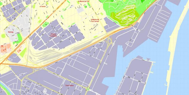 Barcelona PDF Map Spain, Printable Vector exact detailed City Plan ...