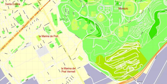 Barcelona PDF Map Spain, Printable Vector exact detailed City Plan ...