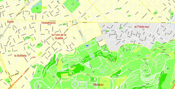 Barcelona PDF Map Spain, Printable Vector exact detailed City Plan ...