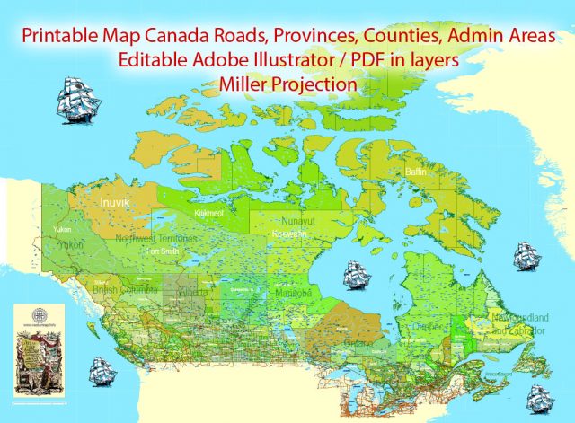 Canada South Part Vector Map High Detailed Main Roads all Cities and ...