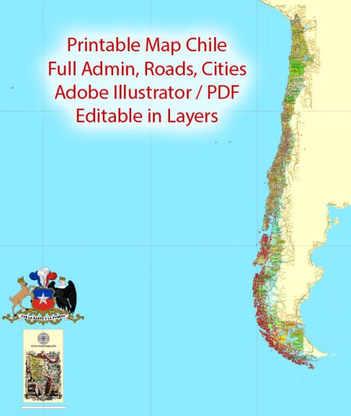 Chile cities and country vector maps: PDF and Adobe Illustrator