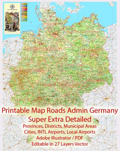 Germany Map printable vector 01 full editable Adobe Illustrator – Maps ...