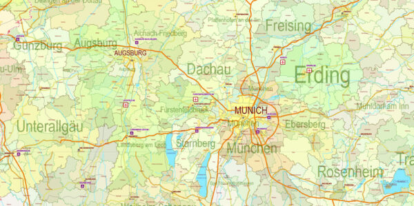 Printable Editable Map Germany Full Administrative Divisions Illustrator