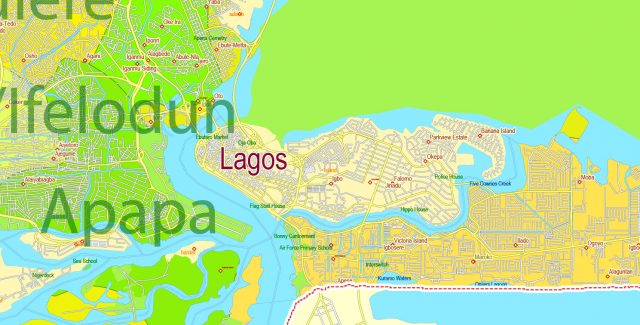 Lagos State Editable Printable 01 Map Admin Roads Cities and Towns ...