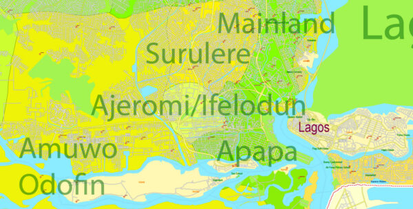 _Lagos State Editable PDF Map 01 Admin Roads Cities and Towns, Nigeria ...