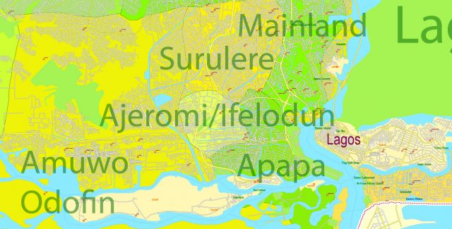 _Lagos State Editable Printable 01 Map Admin Roads Cities and Towns ...