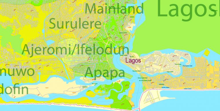 Lagos State Editable Printable 01 Map Admin Roads Cities and Towns ...