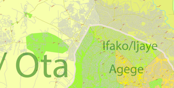 Lagos State Editable PDF Map 01 Admin Roads Cities and Towns, Nigeria ...