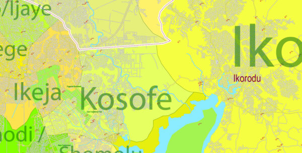 Lagos State Editable Printable 01 Map Admin Roads Cities and Towns ...