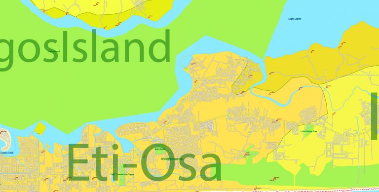 Lagos State Editable PDF Map 01 Admin Roads Cities and Towns, Nigeria ...