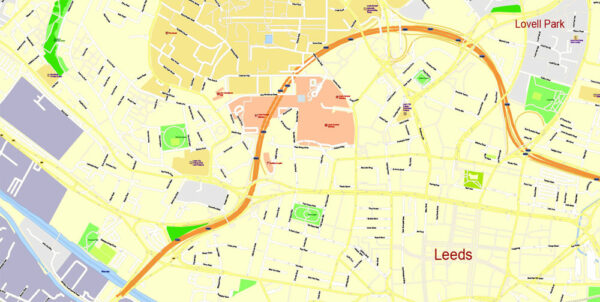 Leeds + Bradford CDR Map England UK, Printable Vector exact detailed ...