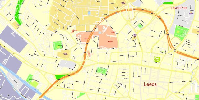 Leeds + Bradford CDR Map England UK, Printable Vector exact detailed ...