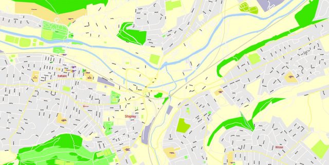 Leeds + Bradford Vector Map, England UK, Printable exact detailed City ...