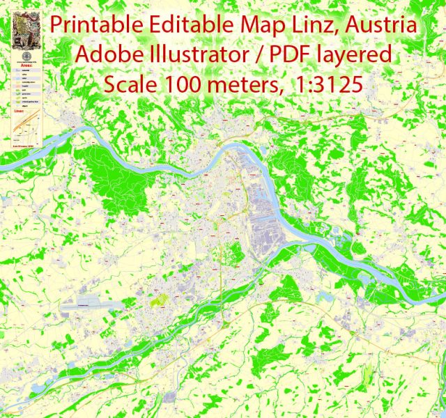 Map Linz Austria exact detailed City Plan Layered Adobe Illustrator