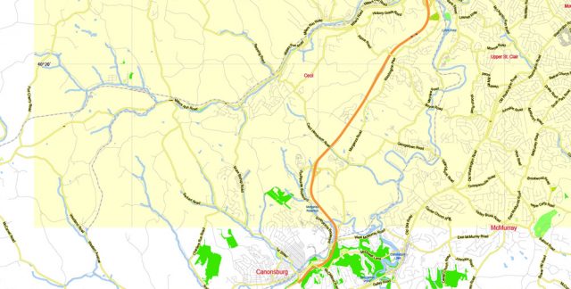 Pittsburgh Metro Area Editable Map, Pennsylvania, US, exact vector City ...