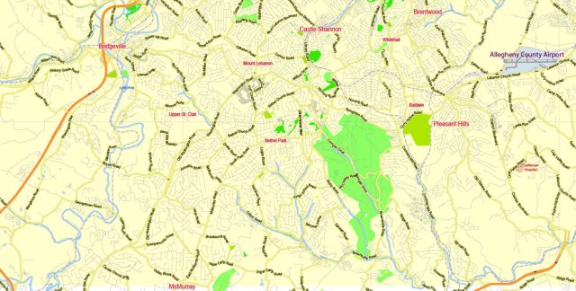 Pittsburgh Metro Area Editable Map, Pennsylvania, US, exact vector City ...