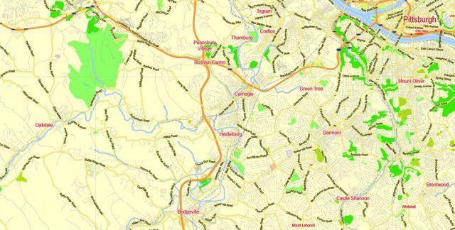 Pittsburgh Metro Area Editable Map, Pennsylvania, US, exact vector City ...
