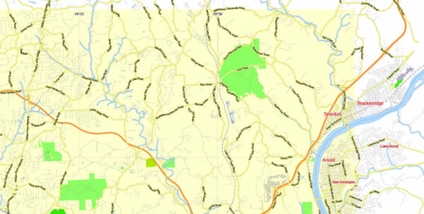 Pittsburgh Metro Area Editable Map, Pennsylvania, US, exact vector City ...