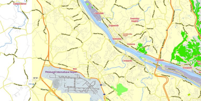 Pittsburgh Metro Area Editable Map, Pennsylvania, US, exact vector City ...