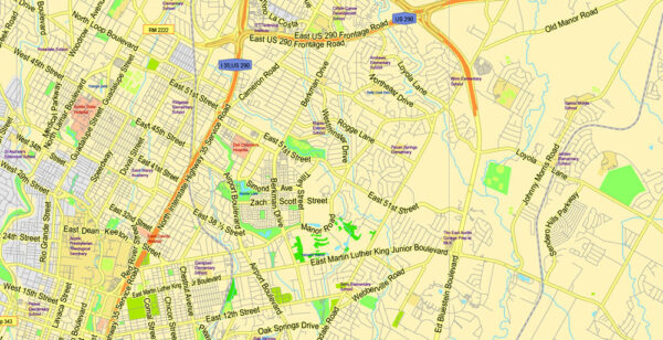 Travis County + Austin PDF Map Texas US Editable Printable exact ...
