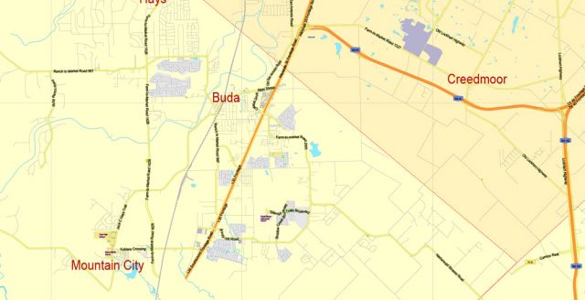 Editable Printable Map Travis County, Texas, Illustrator map Scale 1:64878