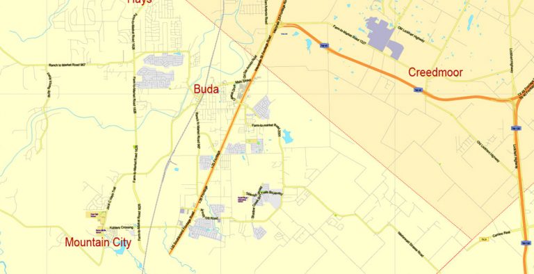 Editable Printable Map Travis County, Texas, Illustrator map Scale 1:64878