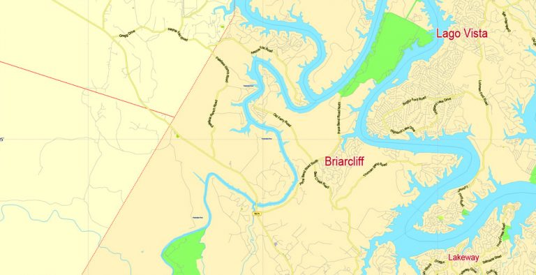 Travis County + Austin Map Texas US, Adobe Illustrator Editable ...