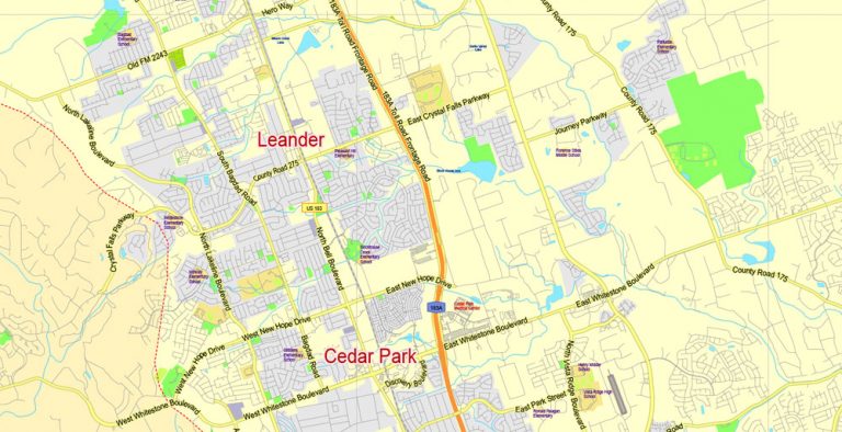 Travis County + Austin Map Texas US, Adobe Illustrator Editable ...