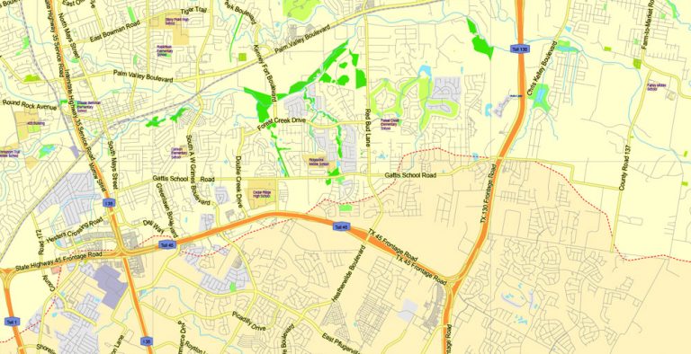 Travis County + Austin PDF Map Texas US Editable Printable exact ...