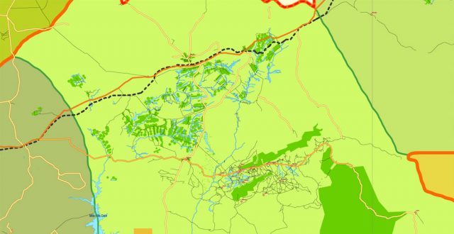 Zambia Printable PDF Map 01 Admin, Roads, Cities, Towns, Railroads ...