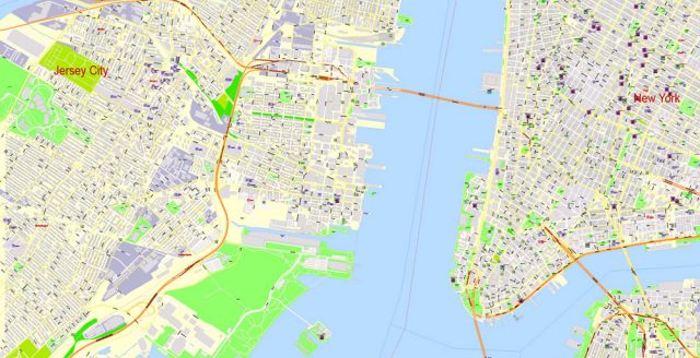 New York City Printable Map, US, exact detailed City Plan scale 100 ...
