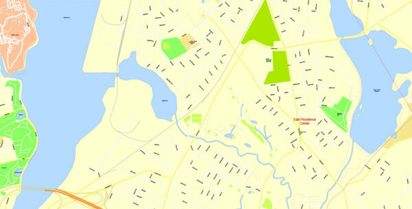 Providence Metro Area Printable Map, Rhode Island US, exact vector City ...
