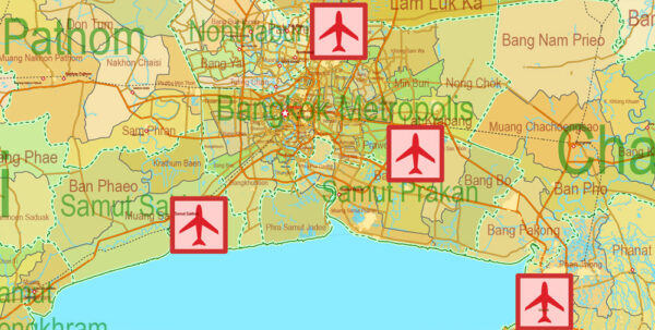 Thailand PDF Map 01 Printable Exact Detailed: Admin, Roads, Cities ...