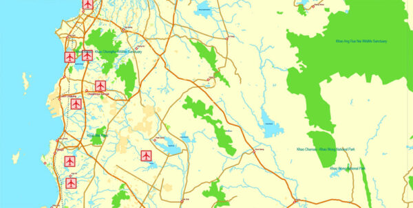 Thailand PDF Map 01 Printable Exact Detailed: Admin, Roads, Cities ...
