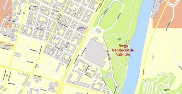 Turin / Torino Map Vector Metro Area, Italy, exact detailed City Plan ...