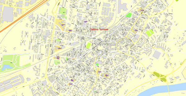 Printable Vector Map Turin Torino Metro Area City Plan all Buildings